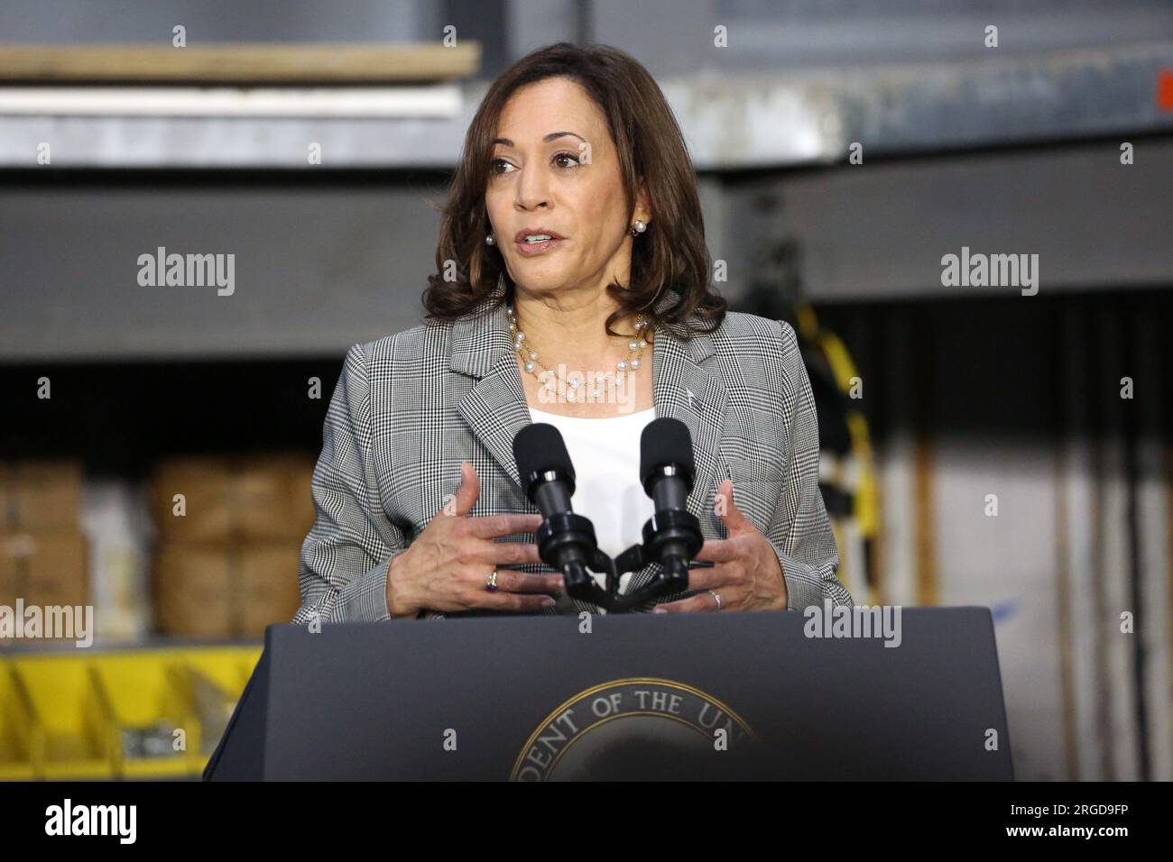 PHILADELPHIA, PA: AUGUST 8: Vice President Kamal Harris giving remarks ...