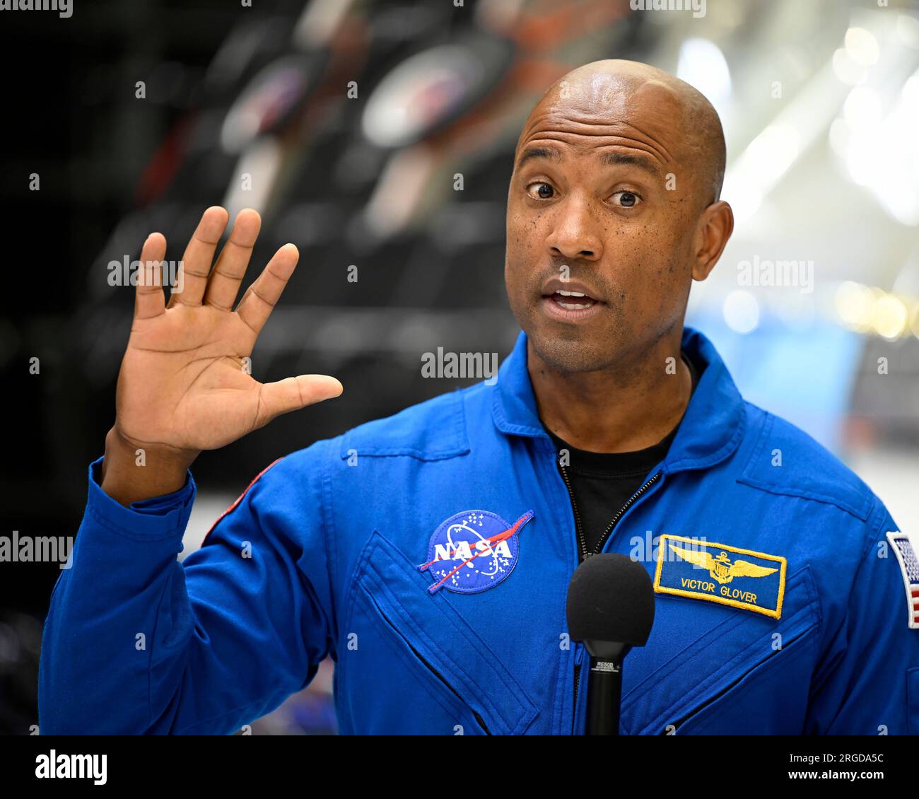 NASA's Artemis II crew member Pilot Victor Glover, responds to ...