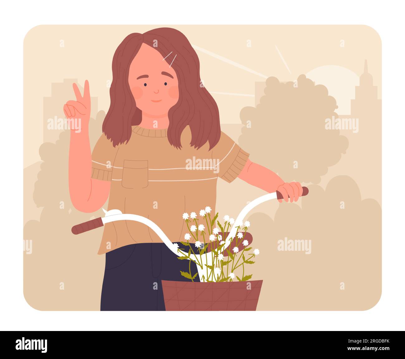 Cool girl with bicycle. Active lifestyle, healthy outdoor activity ...