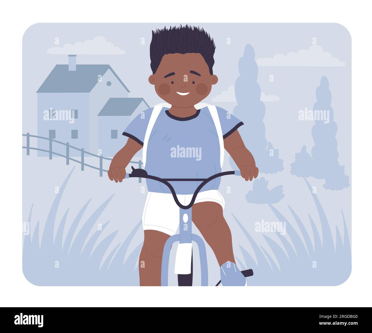 Smiling boy riding bicycle. Summer outdoor leisure time, healthy ...