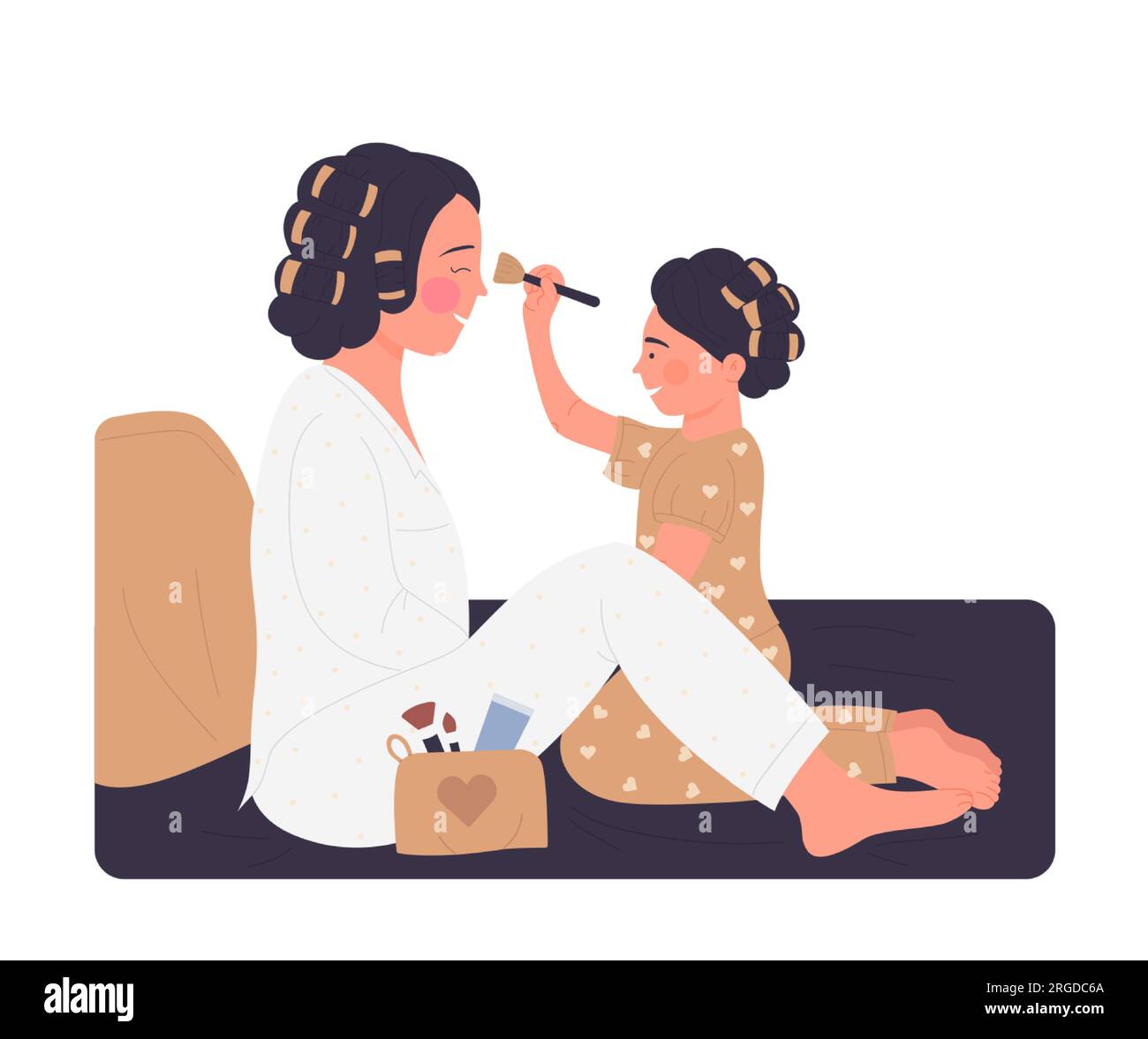 Mother and daughter doing makeup. Motherhood care and playful kids ...