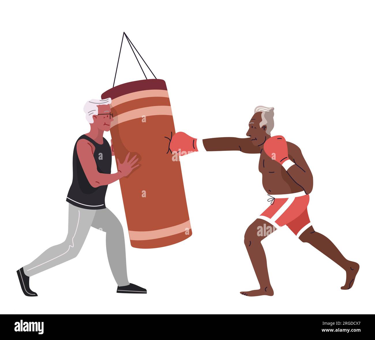 Retirees boxing sport. Active retirement time, seniors boxing hobby ...