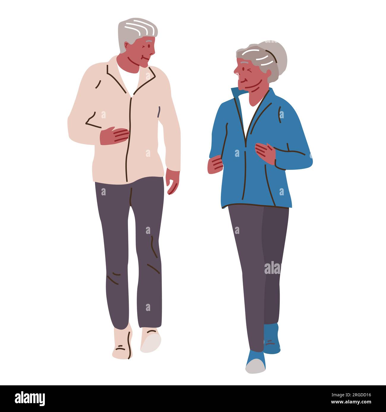 Retired couple jogging. Sport practice for old persons, active retirement time vector ...