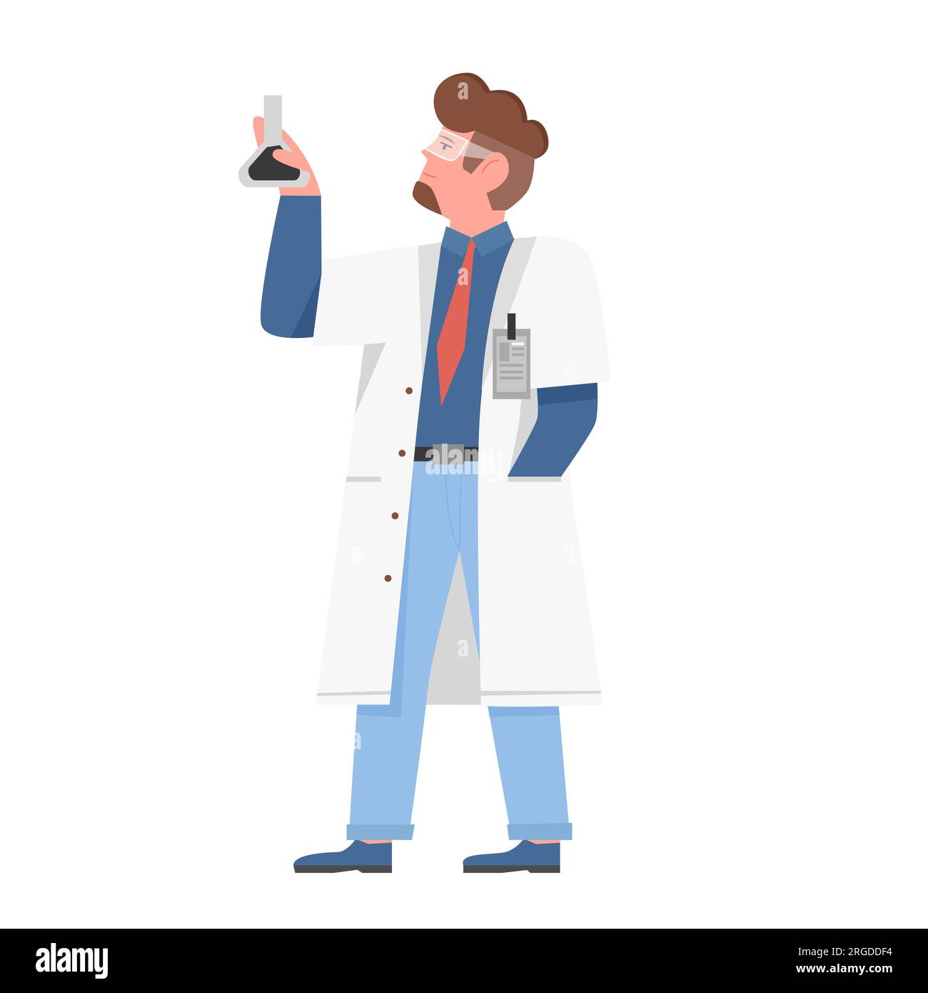 Scientist man holding test flask. Laboratory experiment research vector ...