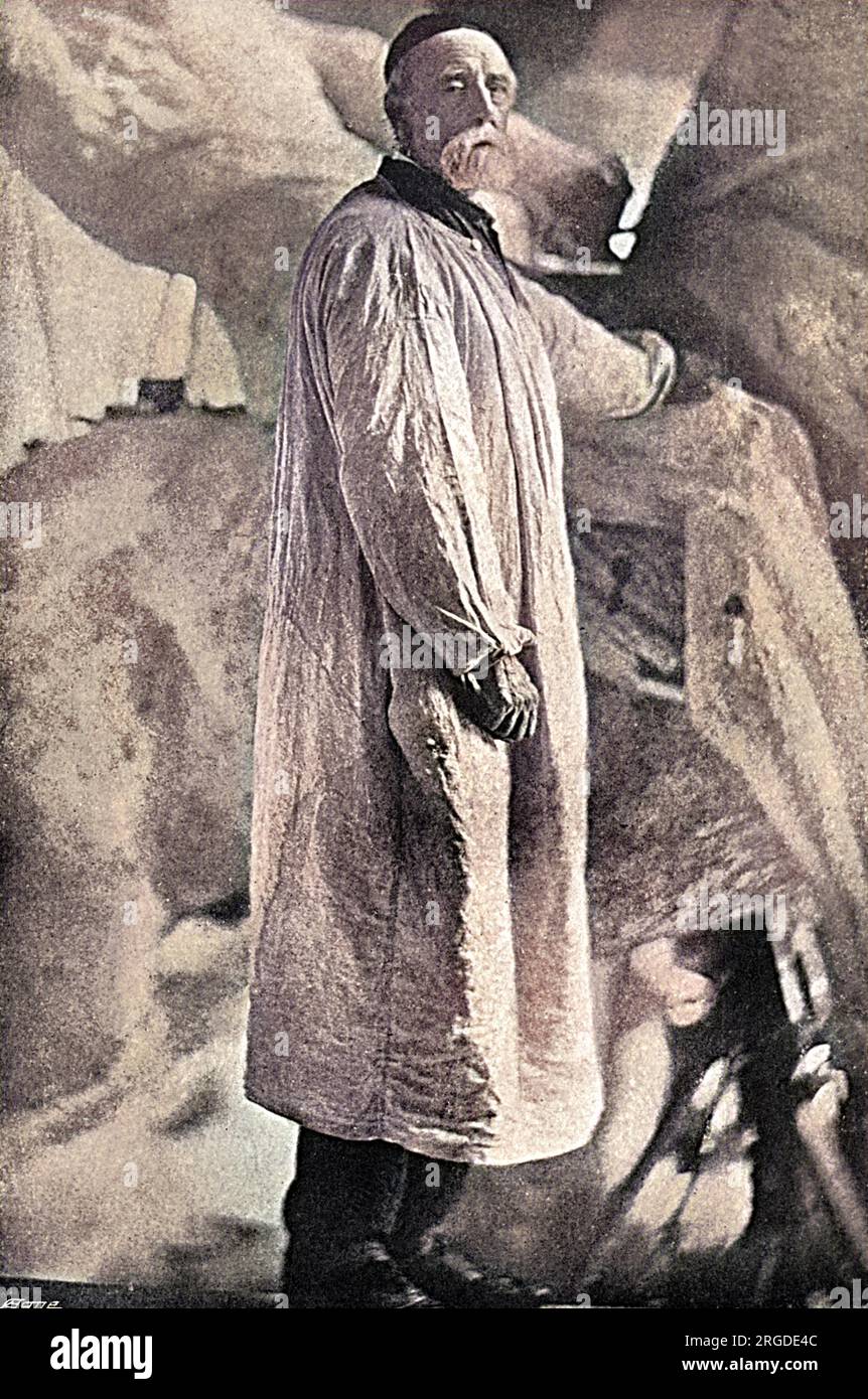 GEORGE FREDERICK WATTS artist, at work on his statue of 'Energy' Stock ...