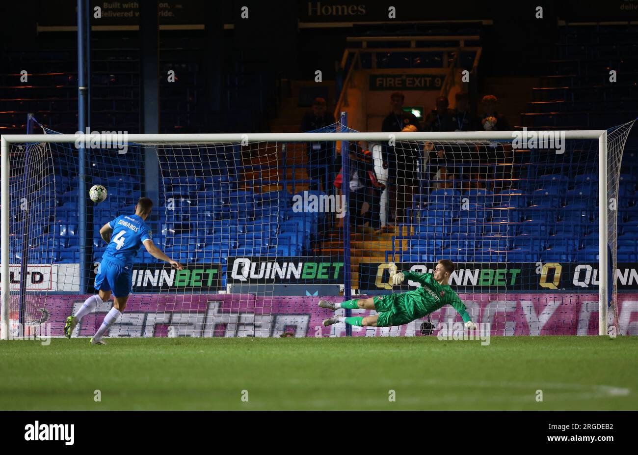 Peterborough, UK. 08th Aug, 2023. Ronnie Edwards (PU) scores past ...