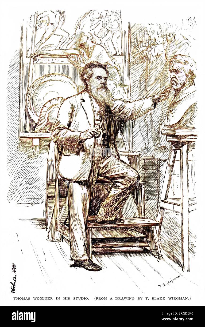 THOMAS WOOLNER (1825 - 1892), sculptor in his studio Stock Photo - Alamy