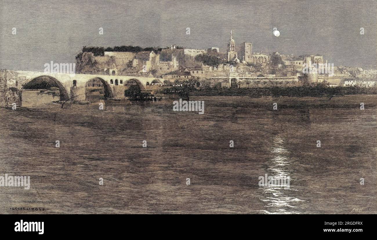 General view of the town, seen from the far bank of the Rhone, showing ...