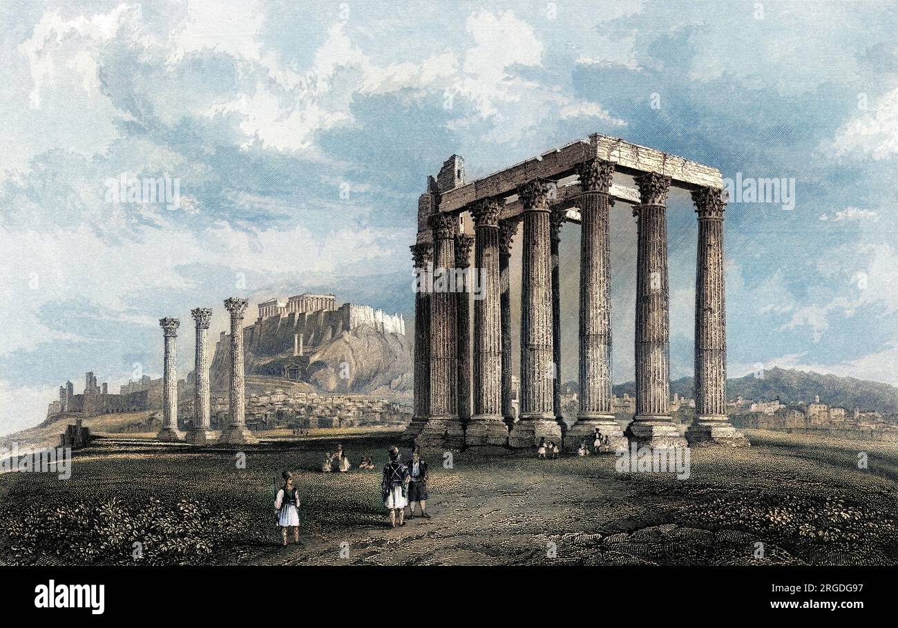 Ruins of the temple of Jupiter Olympus : you can see the Acropolis in ...