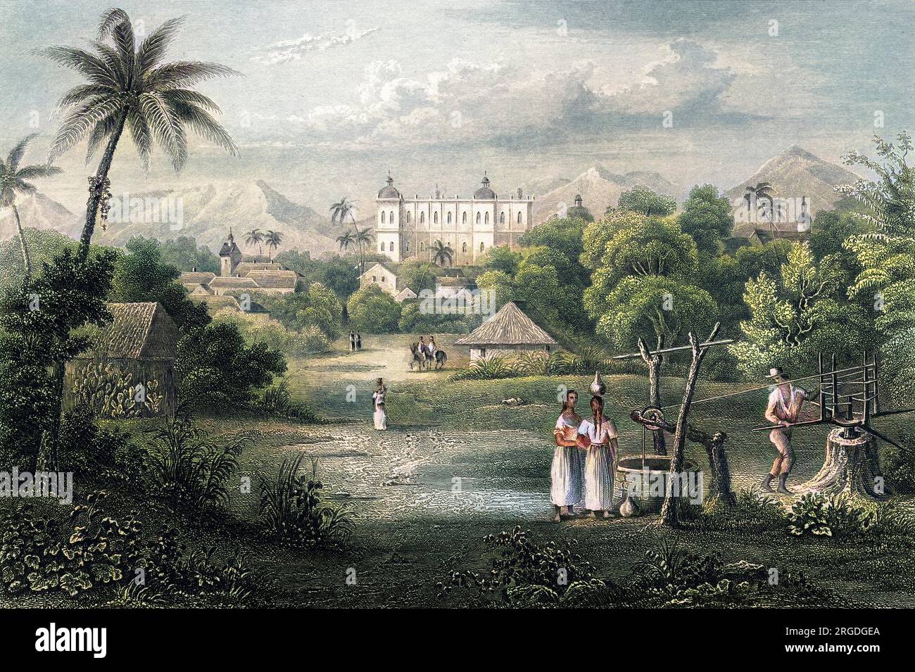 Distant view of the town, with natives engaged in their several ...