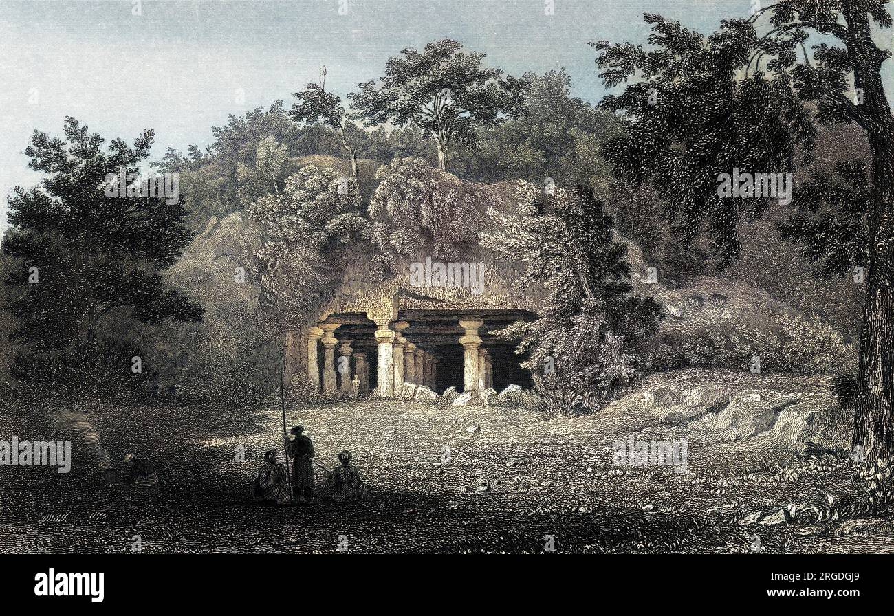 Entrance to the rock caves on Elephanta Island, near Mumbai.(aka ...