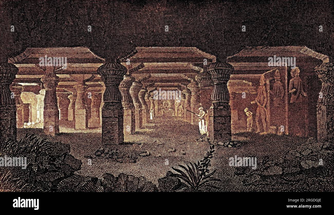 Interior of the rock caves on Elephanta Island, near Mumbai.(aka ...