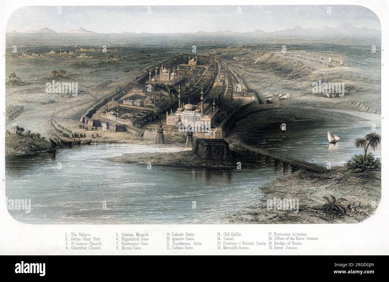 Bird's-eye view of the city, seen across the Yamuna (Jumna) River Stock ...