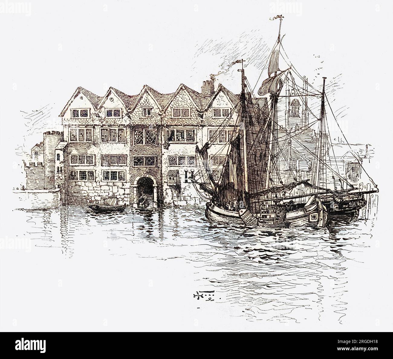 Cold Harbour, at Thames Street, in the time of queen Elizabeth Stock Photo - Alamy