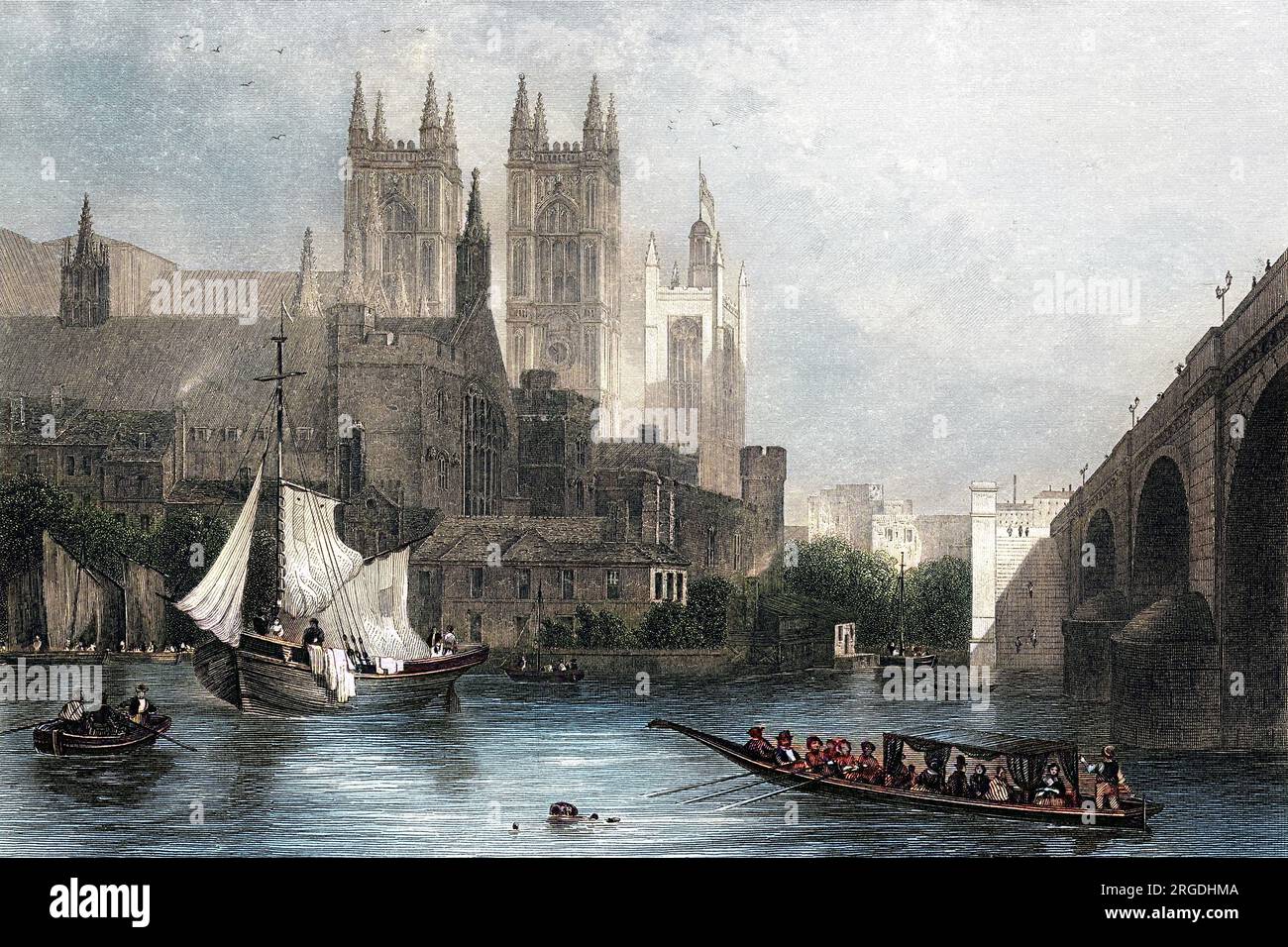 Westminster from the river, before the fire of 1834 Stock Photo - Alamy