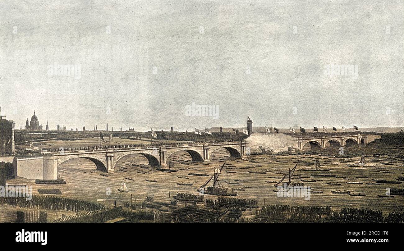 The opening of the bridge by the Prince Regent on the anniversary of ...