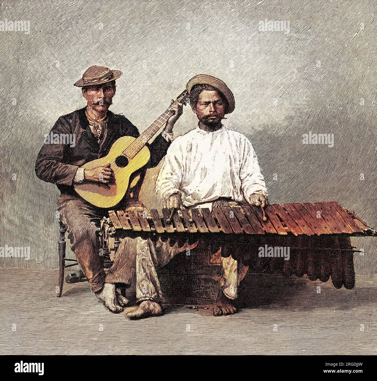 A barefoot native of Costa Rica plays the marimba, accompanied by ...