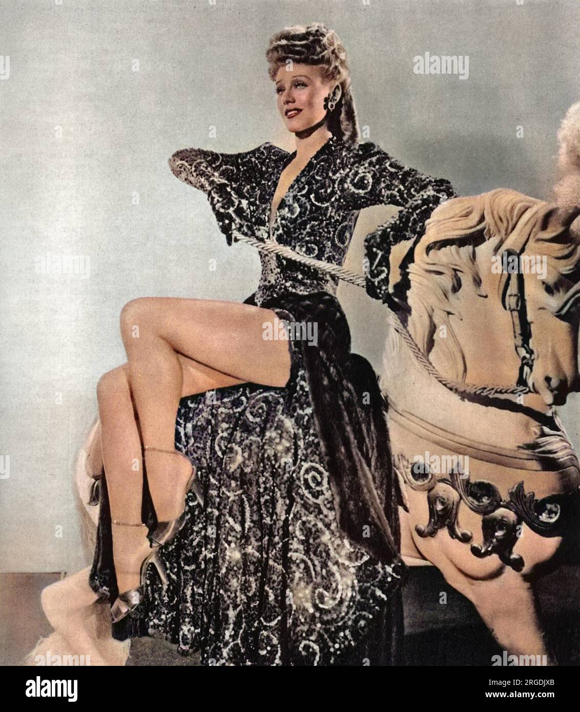 Ginger Rogers (1911 - 1995), American actress, dancer, and singer, a publicity pin-up image ...