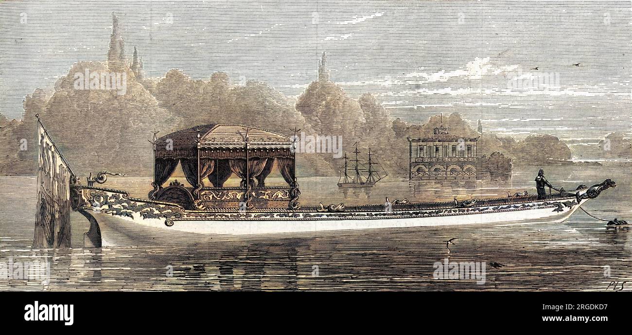 Queen Victoria's new barge for Virginia Water, 1877. The royal four ...