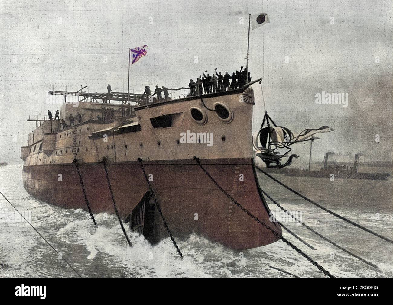 The launch, at Barrow, of the largest battleship in the world (at the ...
