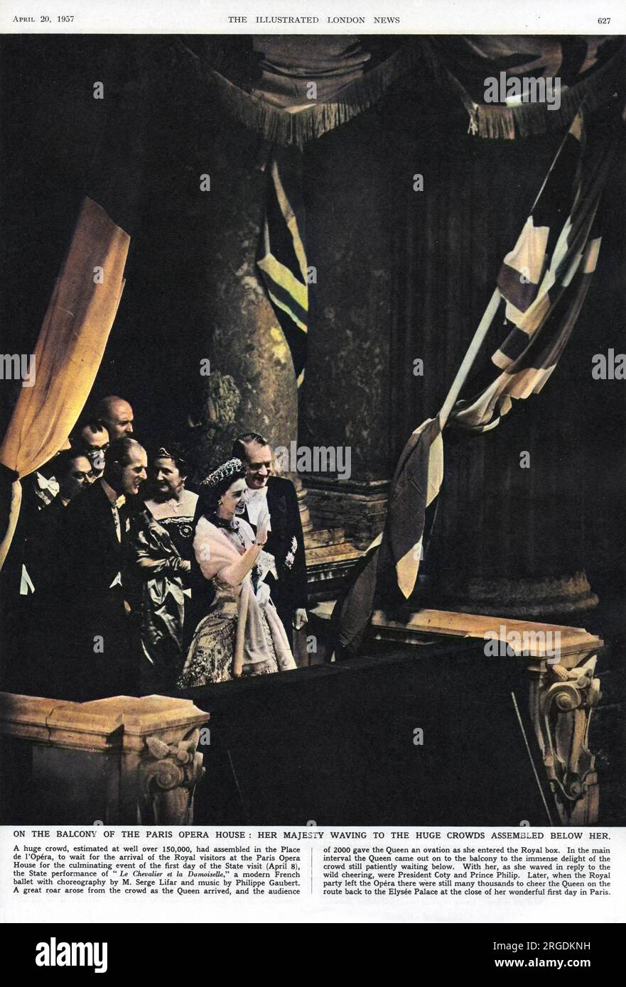 Queen Elizabeth II waves to huge crowds gathered below from a balcony ...
