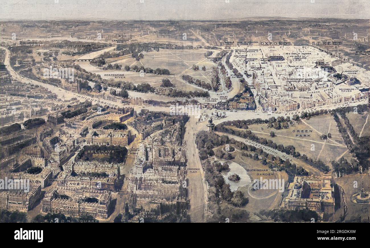 An aerial view of the two prestigious, social areas of London - Mayfair ...