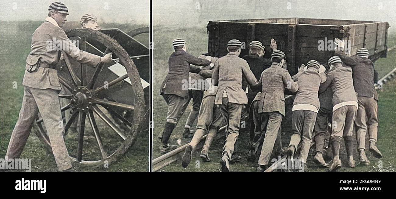 Eton College boys helping to unload war stores at Didcot Junction ...