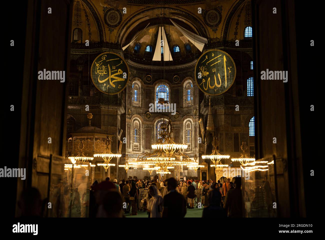 People visit the Byzantine-era Hagia Sophia mosque in Istanbul, Tuesday, Aug. 8, 2023. (AP Photo ...