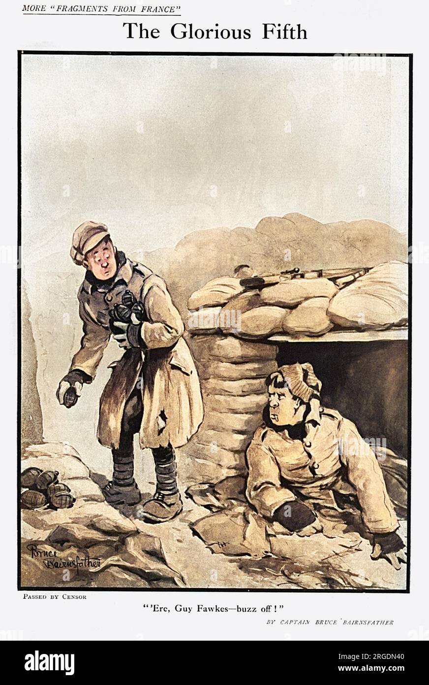 Ere, Guy Fawkes - buzz off! A cartoon by Bruce Bairnsfather, a soldier ...