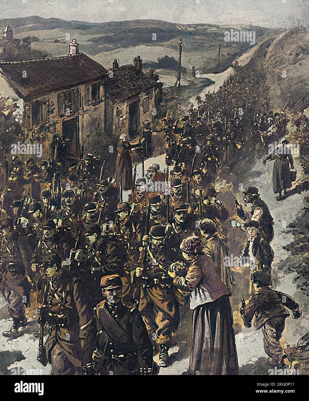 A French column on the march to the front line in north-eastern France ...