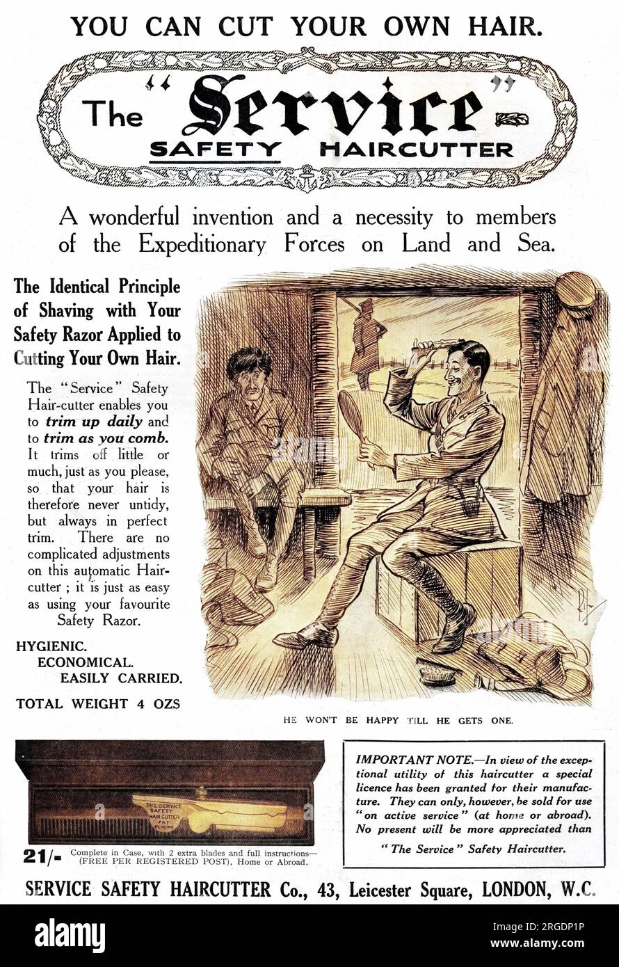 Advertisement for the Service Safety Haircutter, allowing users to trim ...