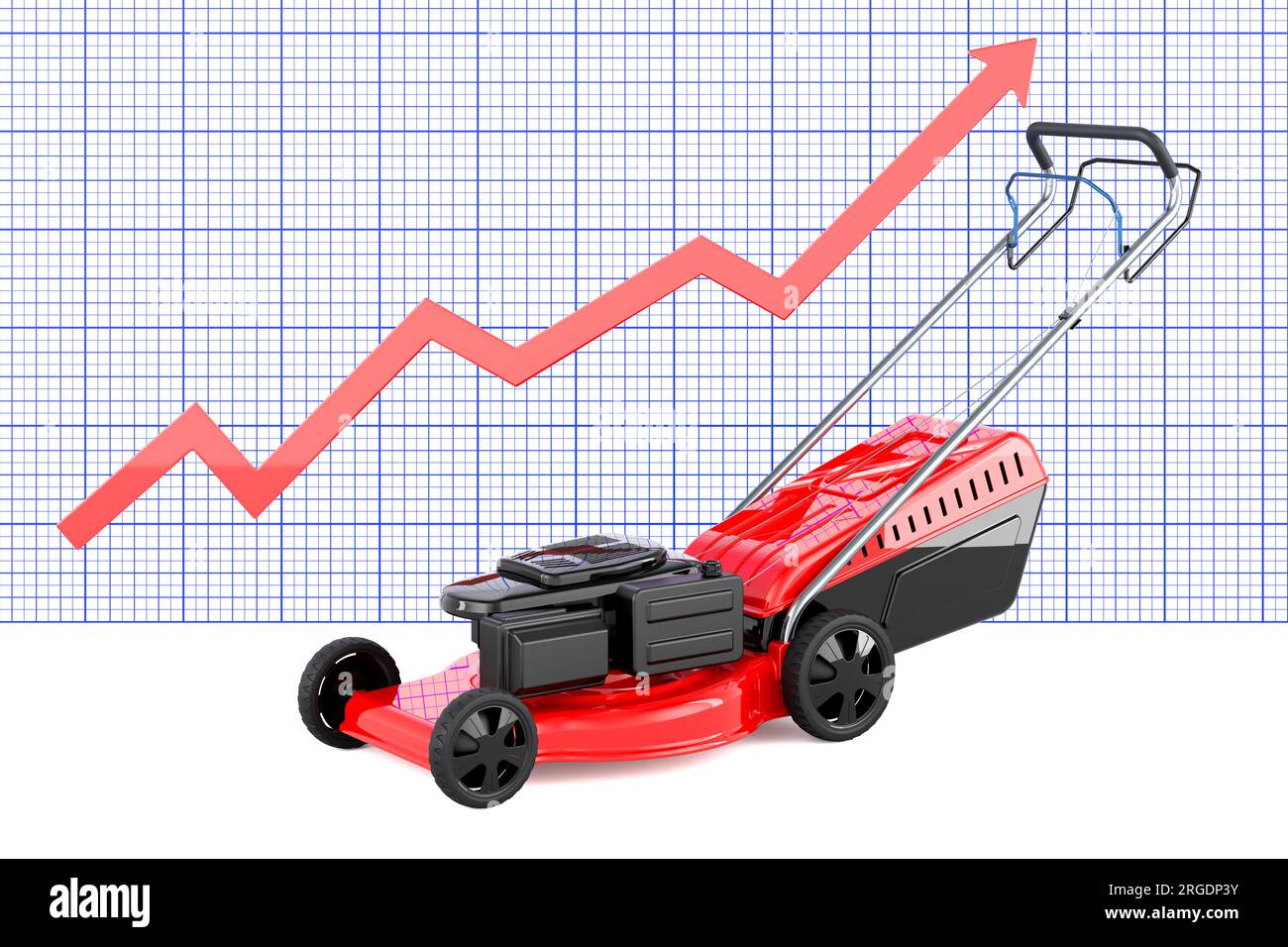 Lawn mower with growing chart, 3D rendering isolated on white ...