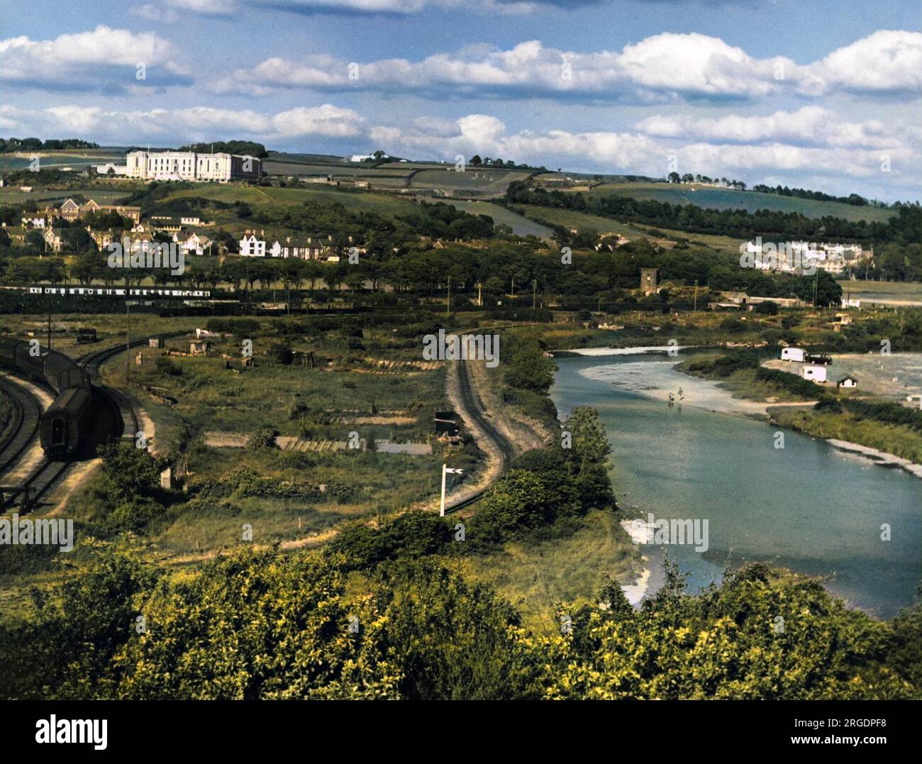 A striking view of the River Rheidol and the outskirts of the town of ...