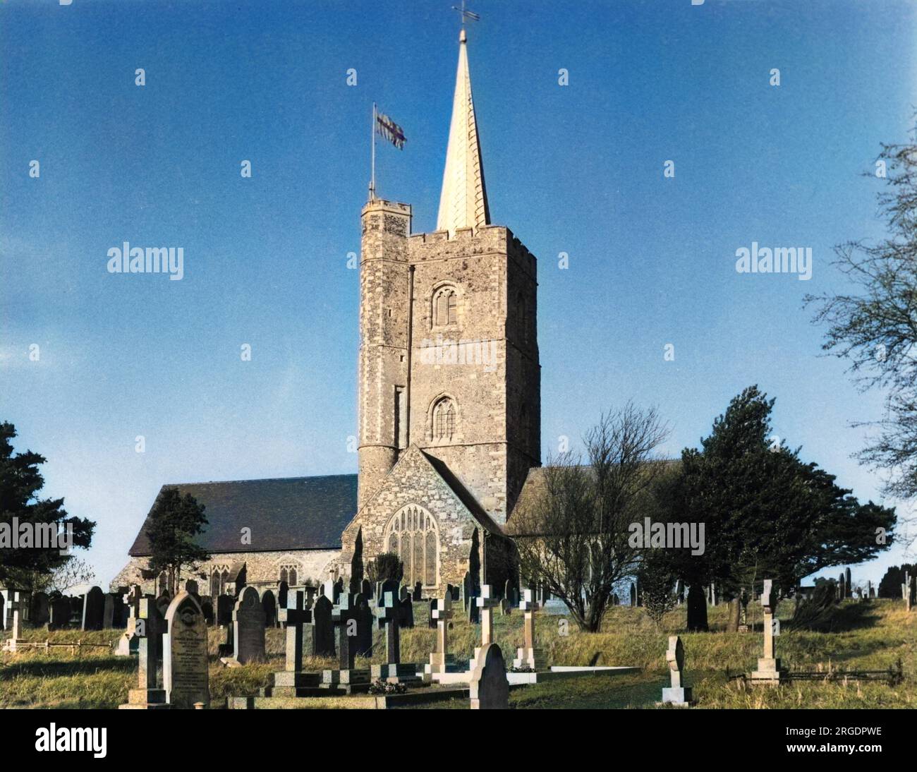 The fine church at Ash, Kent, England. The tower and the chancel date ...