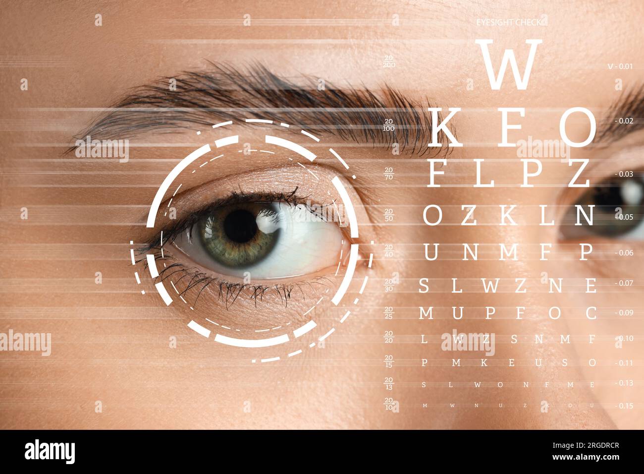 Closeup view of woman's face and eye test chart Stock Photo - Alamy