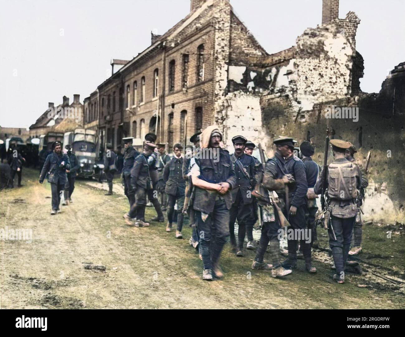 Wounded soldiers returning to a Dressing Station through Vermelles ...