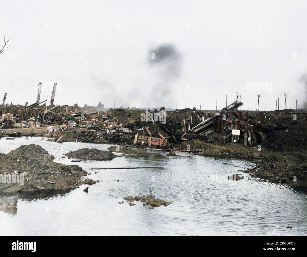 60 pounder guns in action near Langemarck, Belgium in the first Battle ...