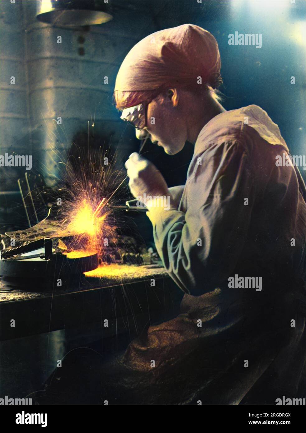 British women aeroplane workers in the Midlands, acetylene welding ...