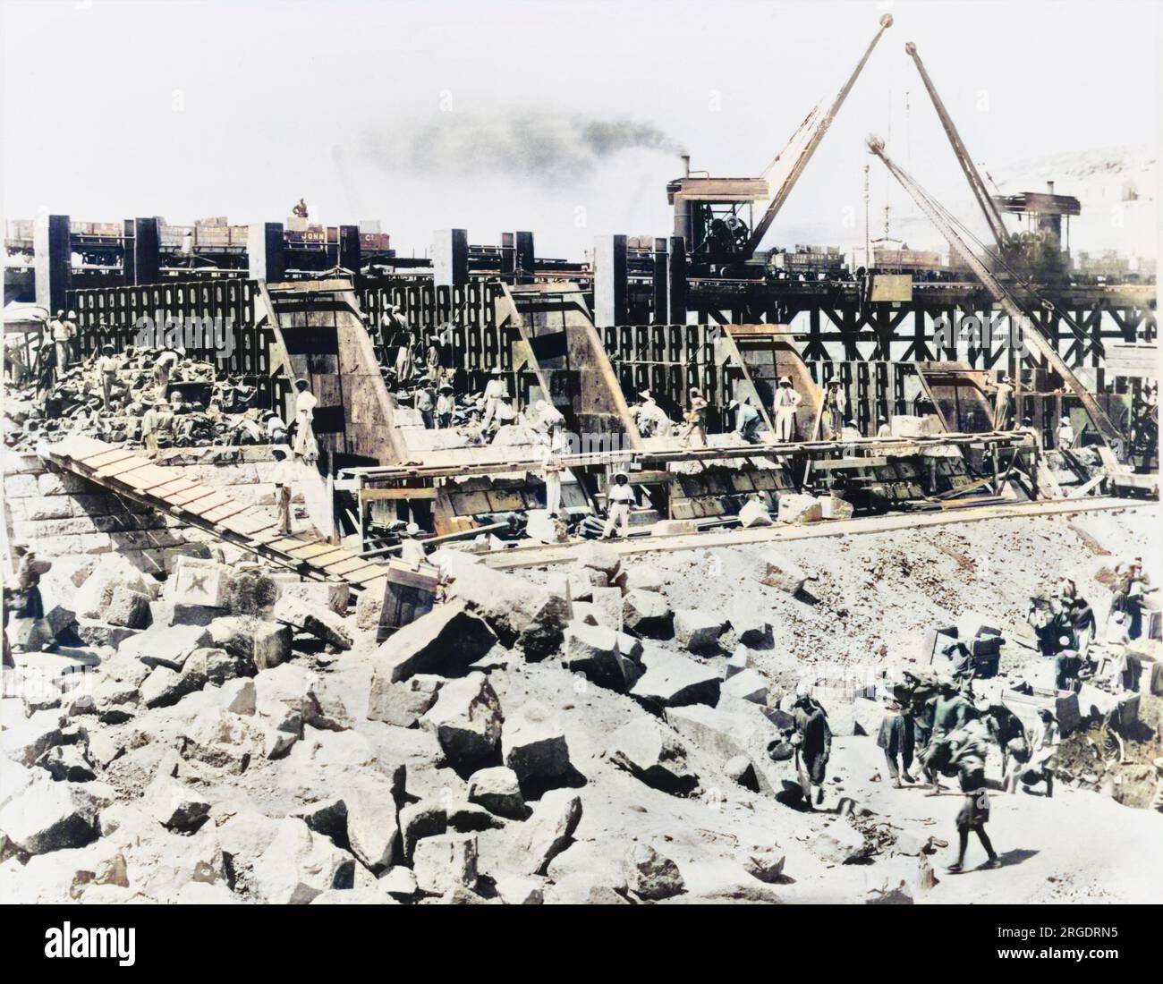 Constructing the Aswan Dam (the old or low dam): sluices lined with ...