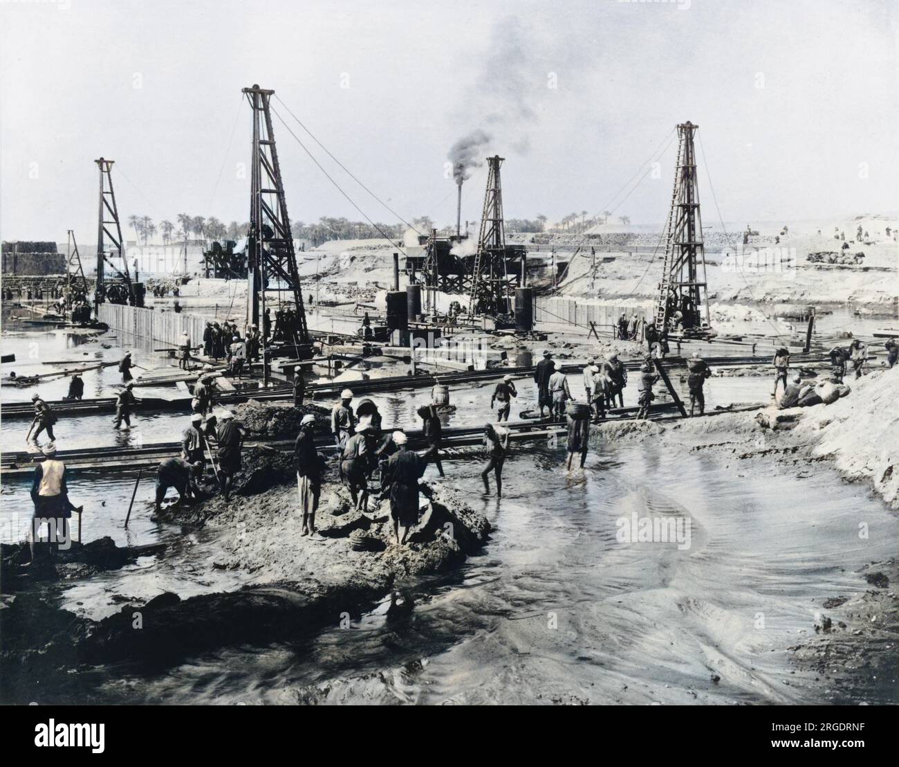 Constructing the old or low Aswan Dam on the River Nile in Egypt ...