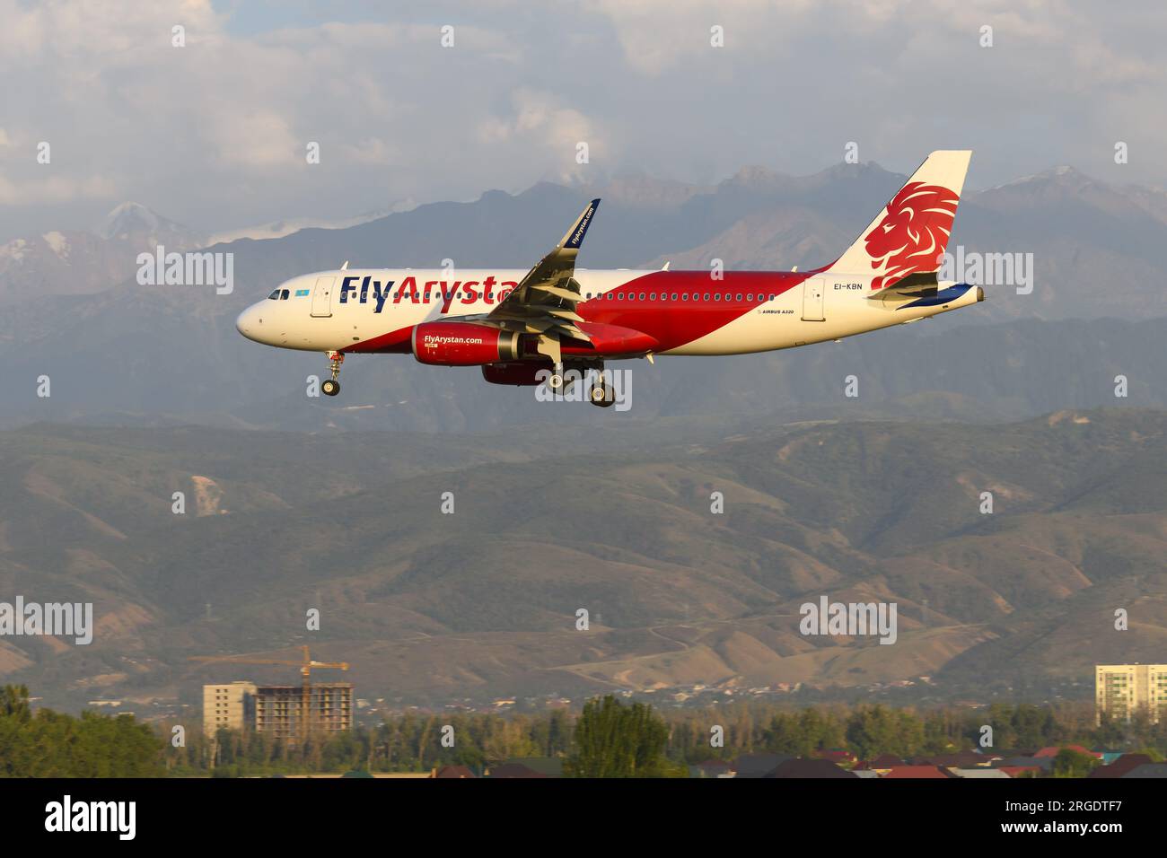 Fly Arystan Airbus A320 plane about to land in Almaty Airport in ...