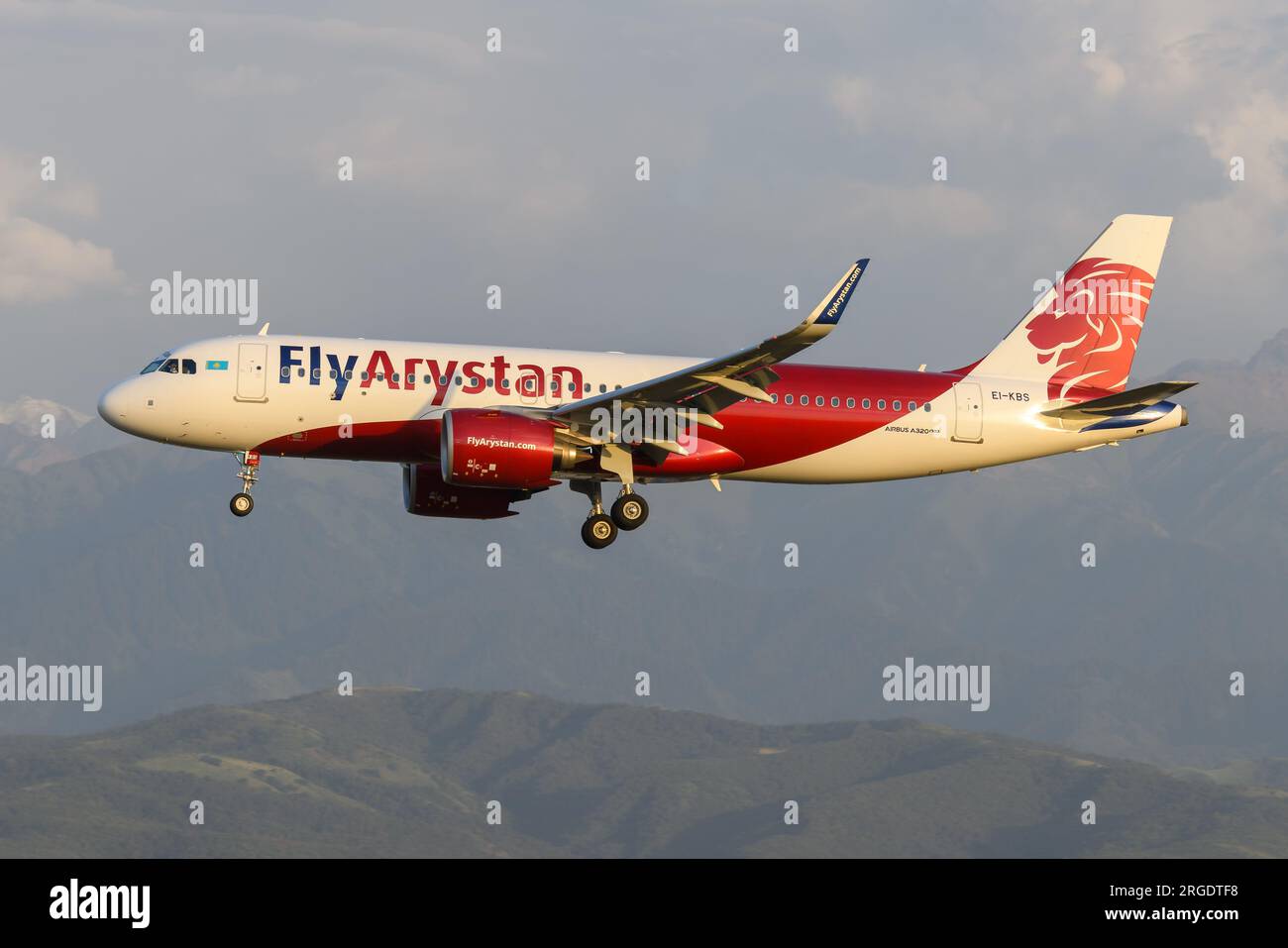 FlyArystan Airbus A320neo airplane about to land in Almaty Airport in ...