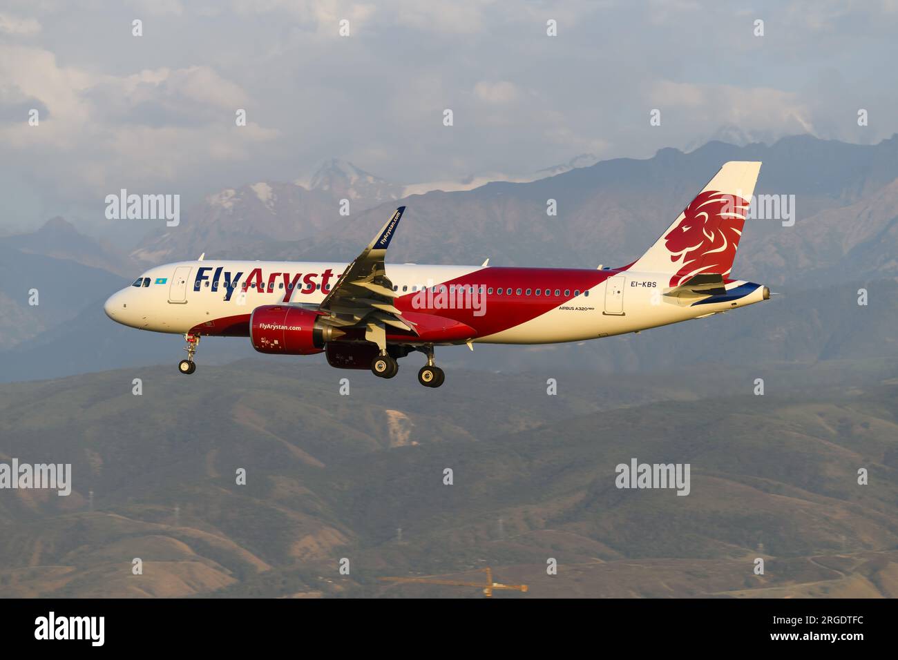 FlyArystan Airbus A320neo airplane about to land in Almaty Airport in ...