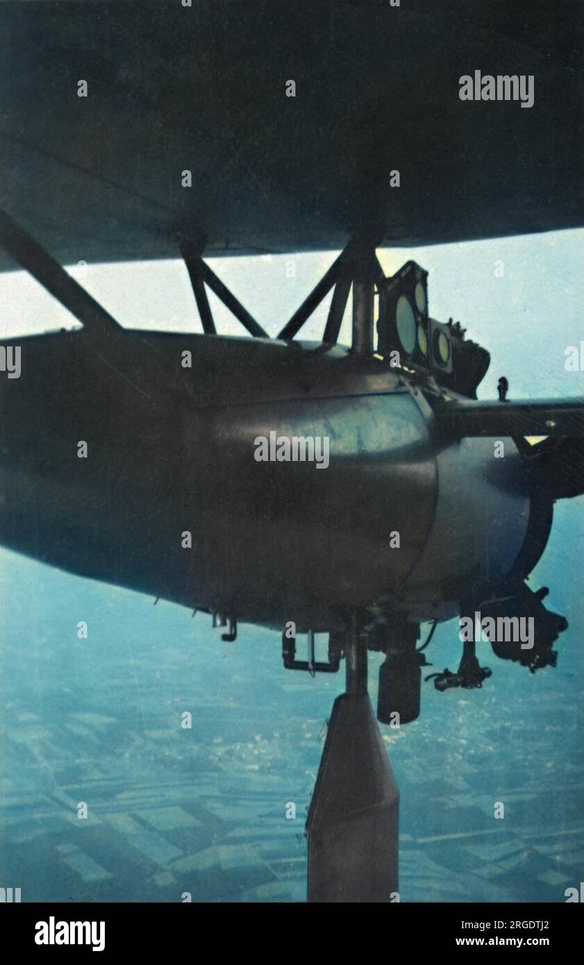 Aircraft in flight over fields, almost certainly an Avro Five (Type 619 ...