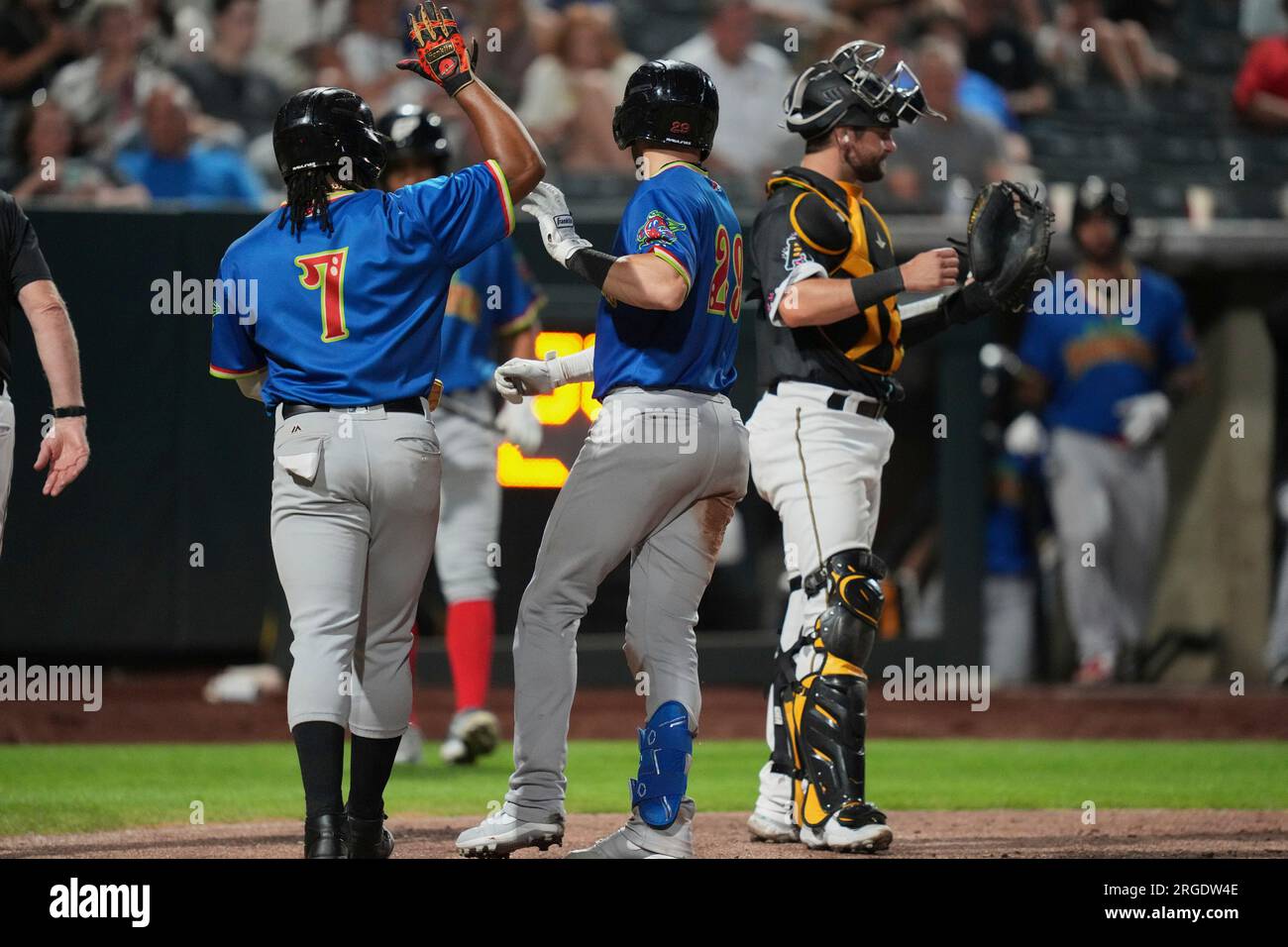August 5 2023: El Paso catcher Brett Sullivan (29) hits a homer during ...