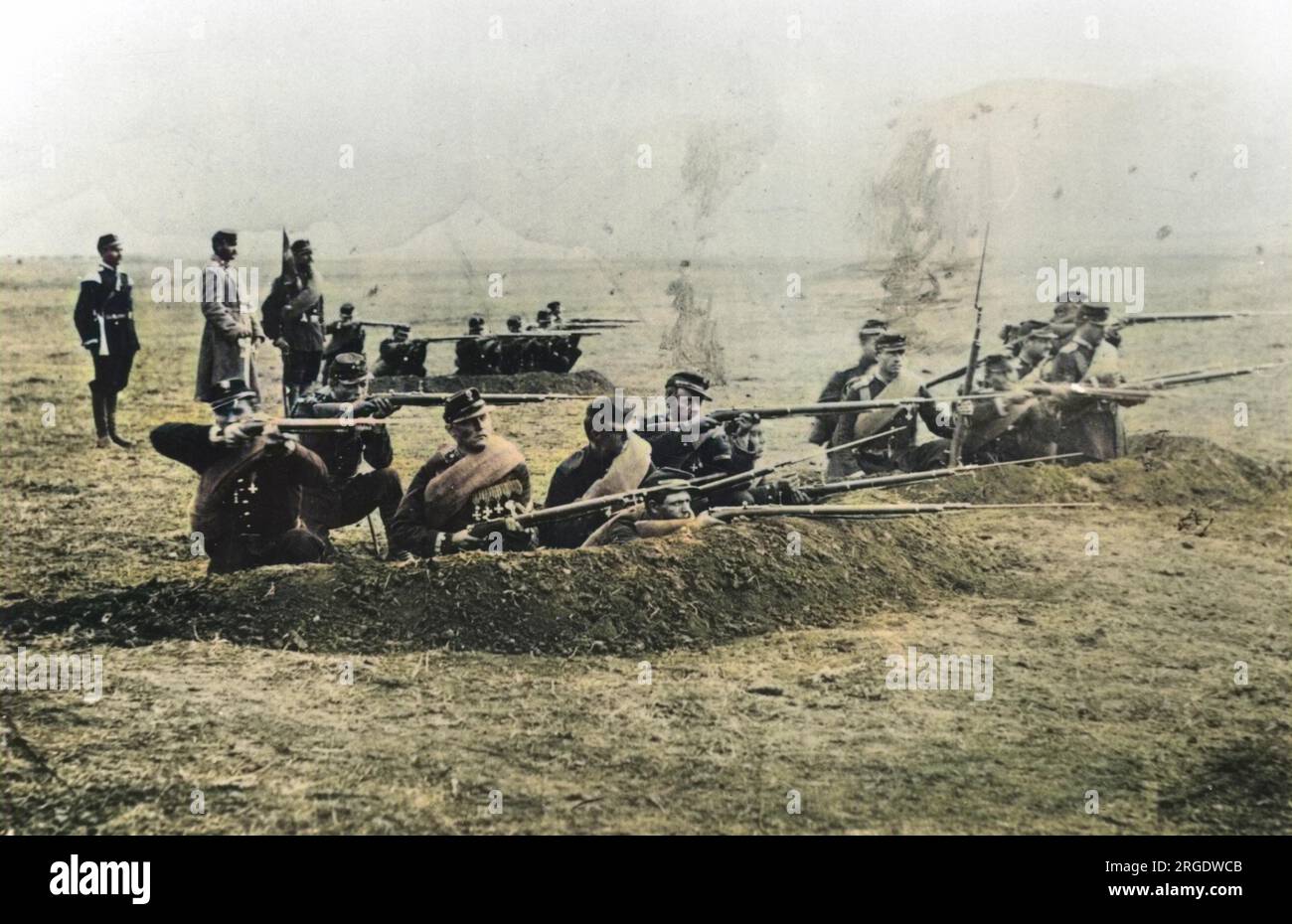 Russian Troops fire bayonettes from trenches during the Russo-Turkish ...