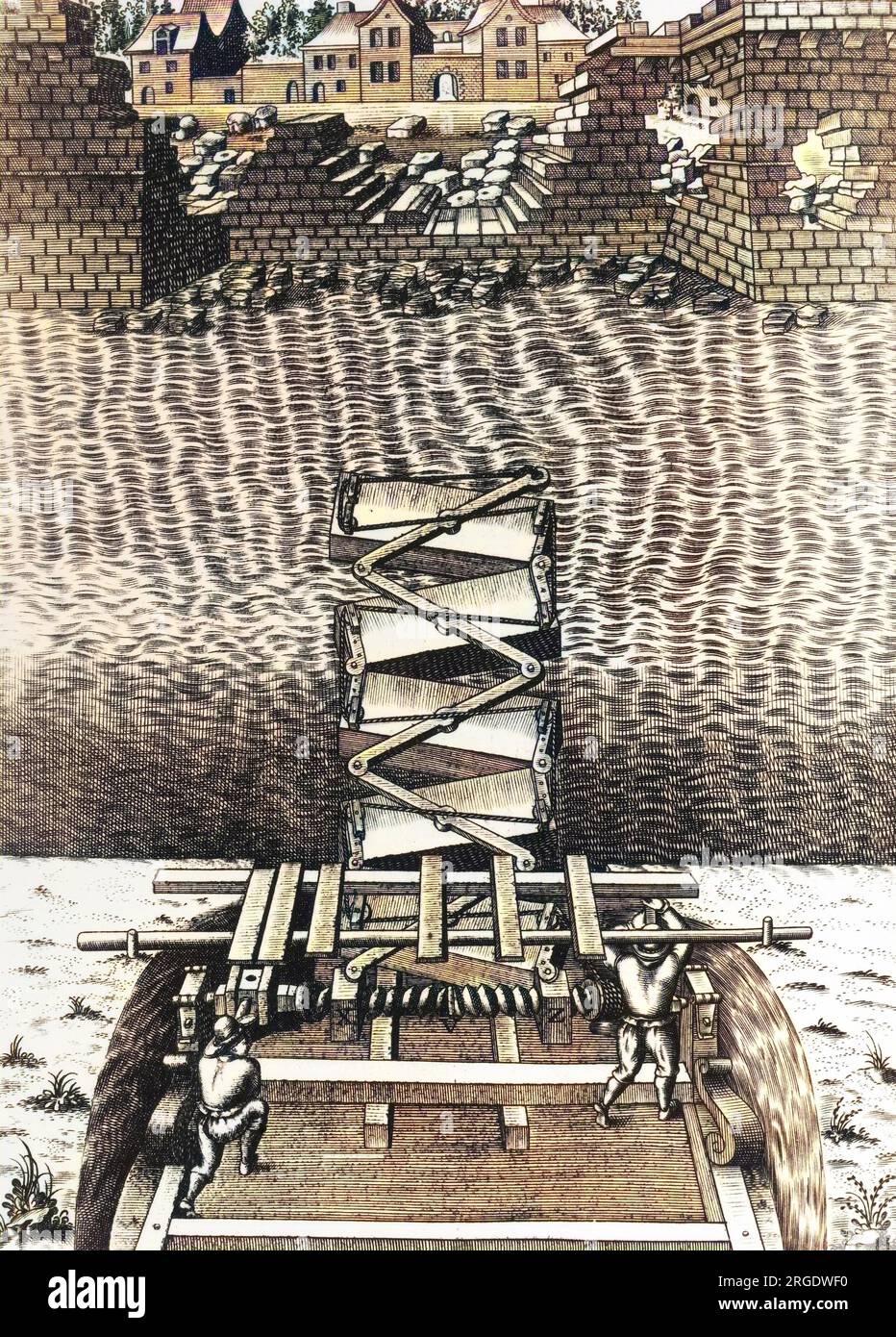 A military wind out bridge, designed as a siege weapon enabaling armies ...