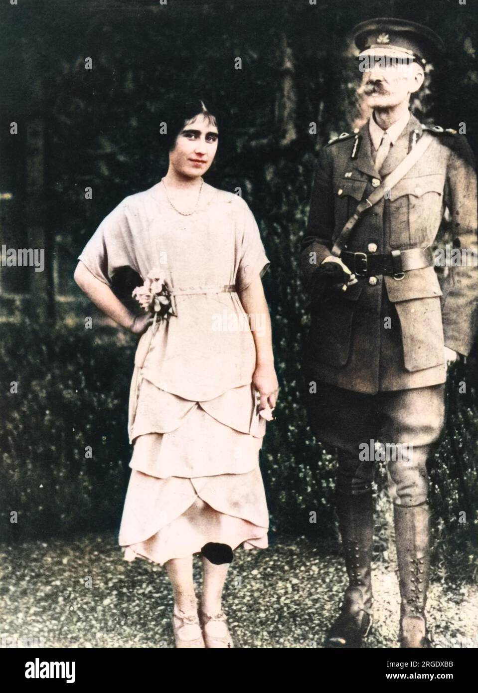 Lady Elizabeth Bowes-Lyon (later the Queen Mother) and her father, the ...