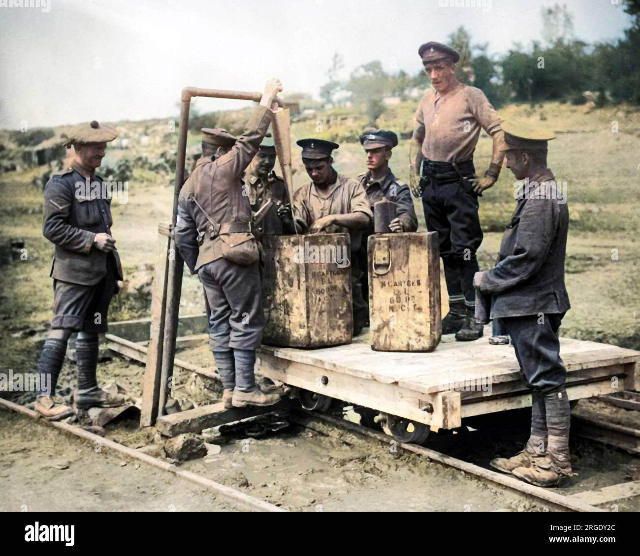 Water supplies for British troops transported via a light railway on ...