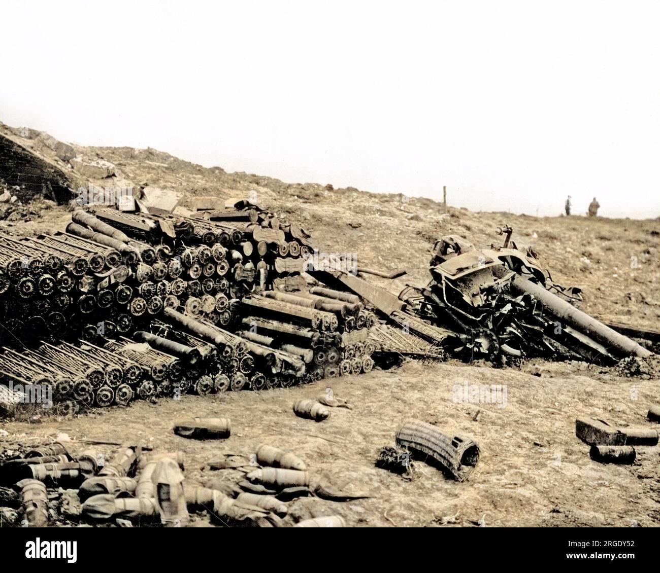 The remains of a German gun and ammunition hit by the British on the ...